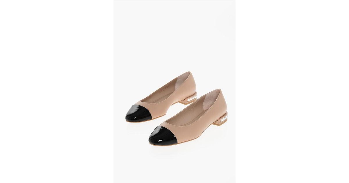 Stuart Weitzman Leather Pearl Ballet Flats With Patent Contrasting Toe ...