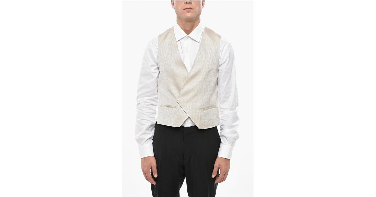 Corneliani Embroidered Silk Double Breasted Waistcoat in White for Men ...