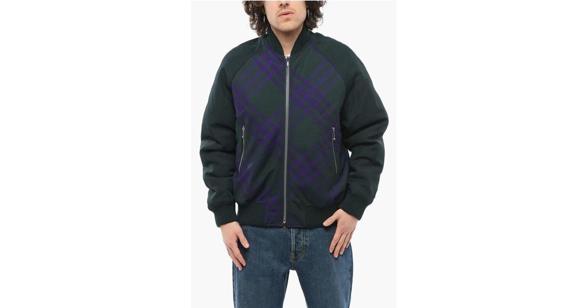 Burberry Tartan Patterned Reversible Bomber Jacket in Blue for Men | Lyst UK
