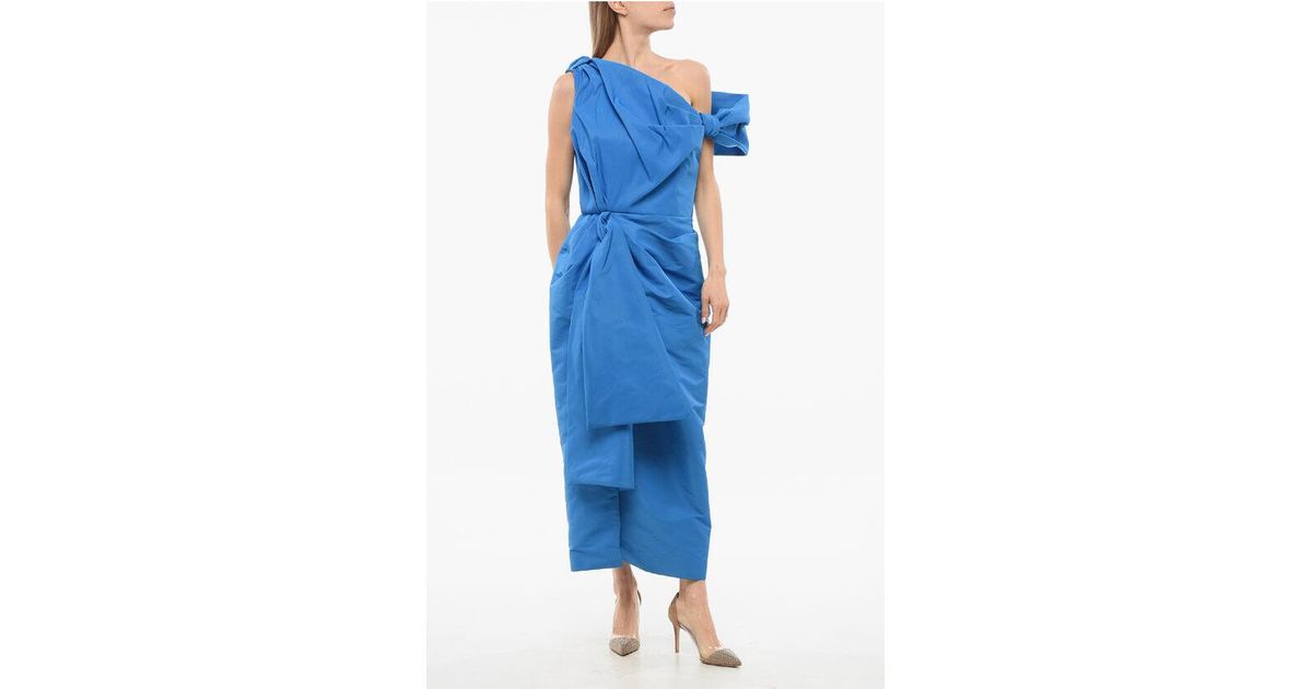 McQueen Draped Midi Dress With Front Split in Blue | Lyst UK