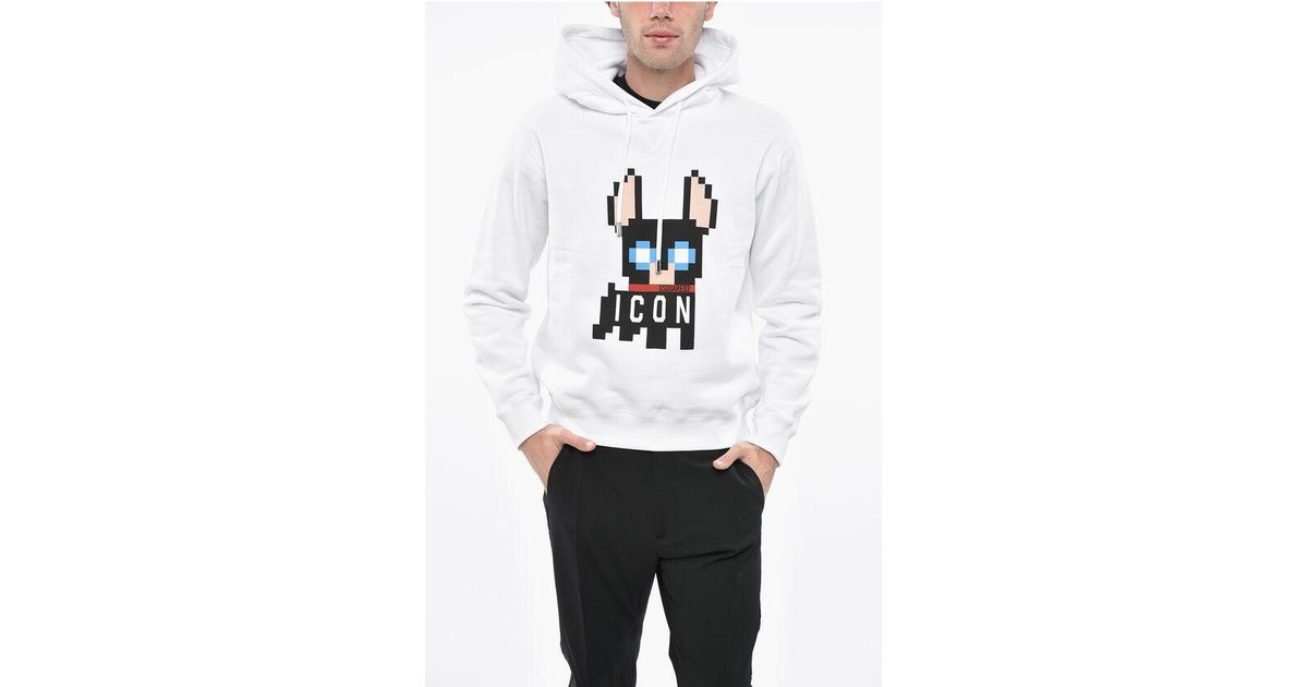 DSquared² Icon Cotton Fleece Hooded Sweatshirt Ciro Cool Fit With Fron ...