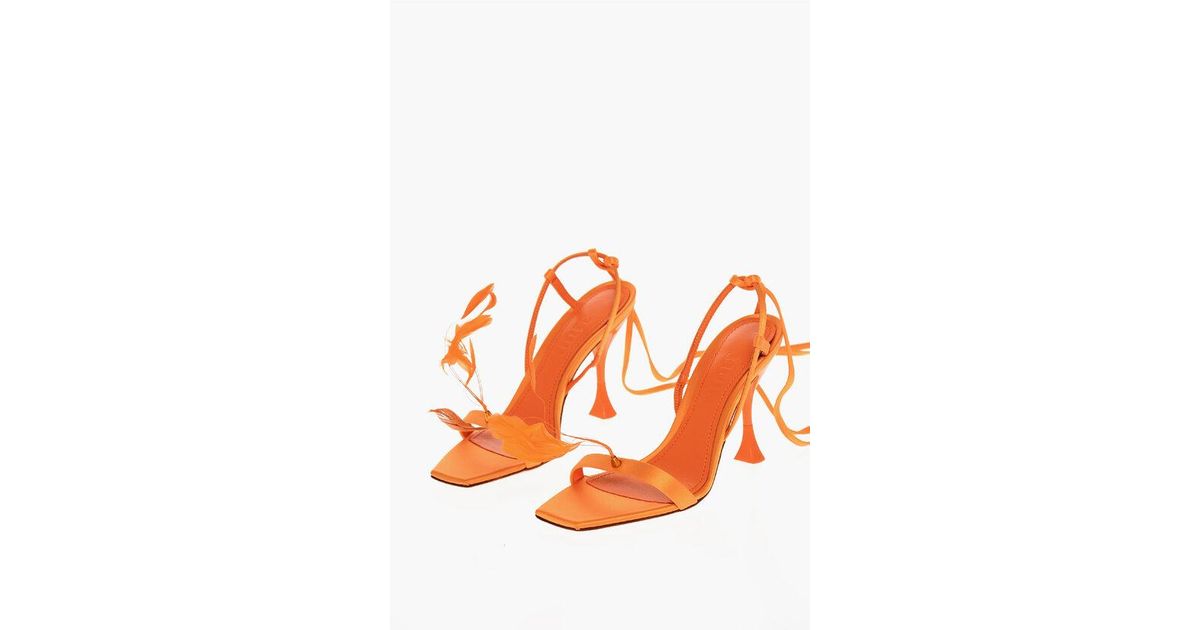 3Juin Satin Kimi Sandals With Decorative Feathers 10Cm in Orange | Lyst UK