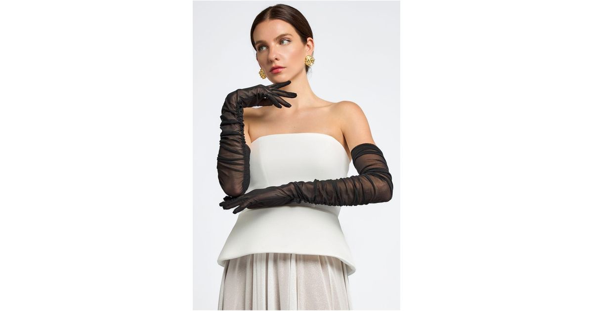 Goddiva Gathered Stretch Mesh Gloves in Black | Lyst UK