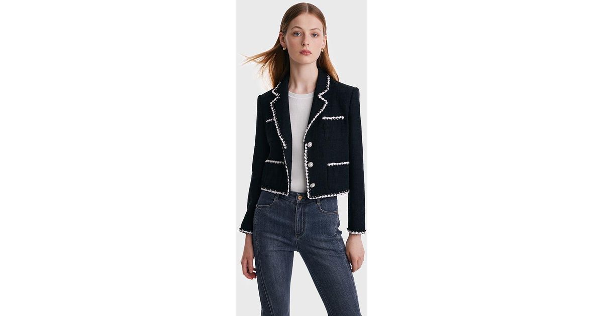 GOELIA Tweed Contrast Trim Crop Jacket in Blue | Lyst