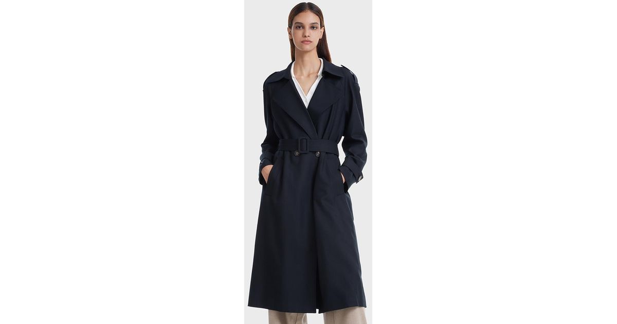 GOELIA Worsted Woolen Double-Breasted Trench Coat in Blue | Lyst