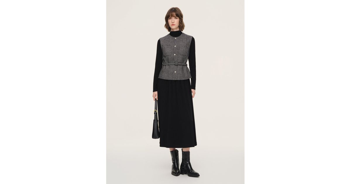 GOELIA Washable Wool Vest And Knit Dress Two-Piece Set With Belt in ...