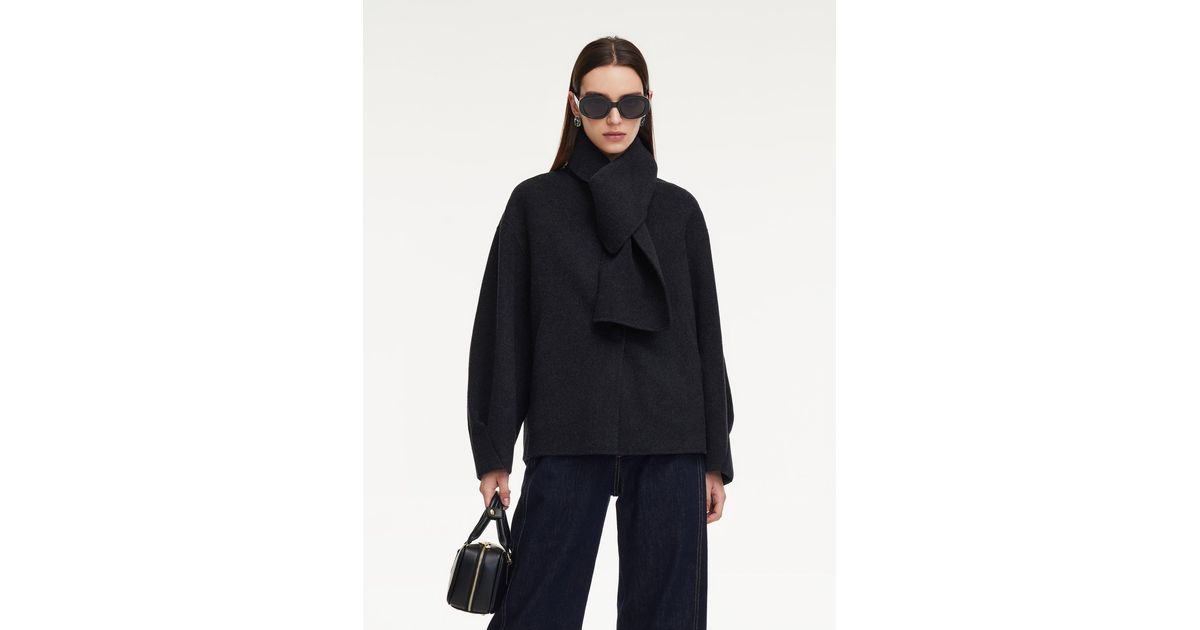 GOELIA Yak Tencel Wool Blend Double-Faced Jacket With Scarf in Blue | Lyst