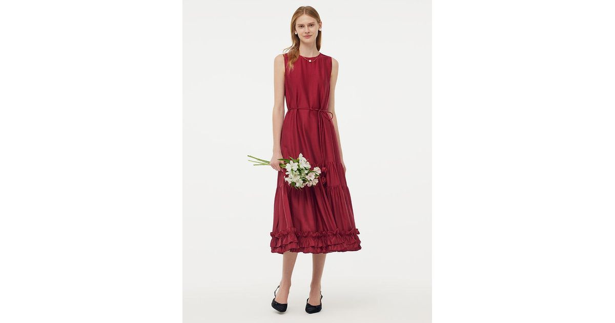 GOELIA Tencel Ruffle Hem Tiered Vest Midi Dress With Slip Dress And ...