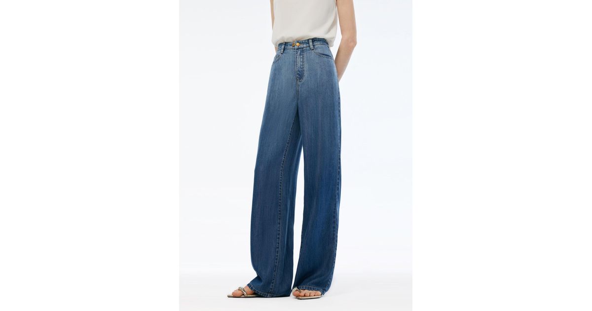 GOELIA 100% Tencel Denim Gradient Adjustable Waist Jeans in Blue | Lyst