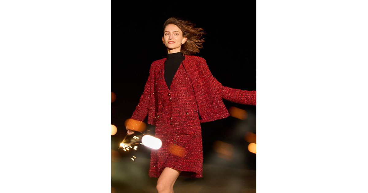 GOELIA Wool Blend Tweed Crop Jacket in Red | Lyst