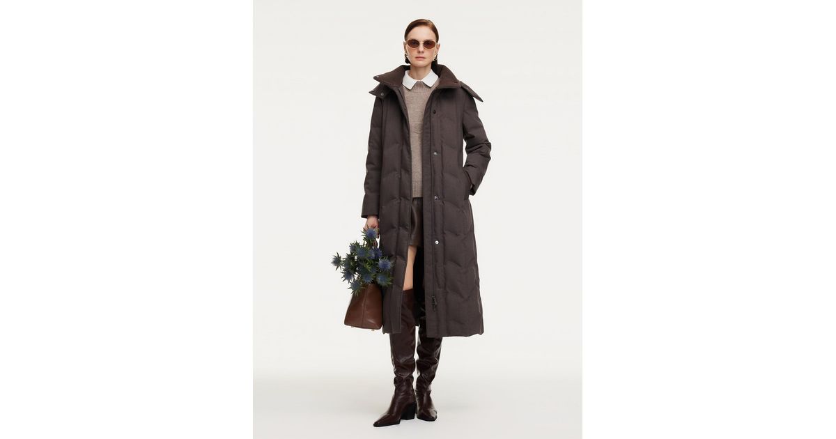 GOELIA Diamond Quilted Hooded Long Goose Down Wrap Coat | Lyst