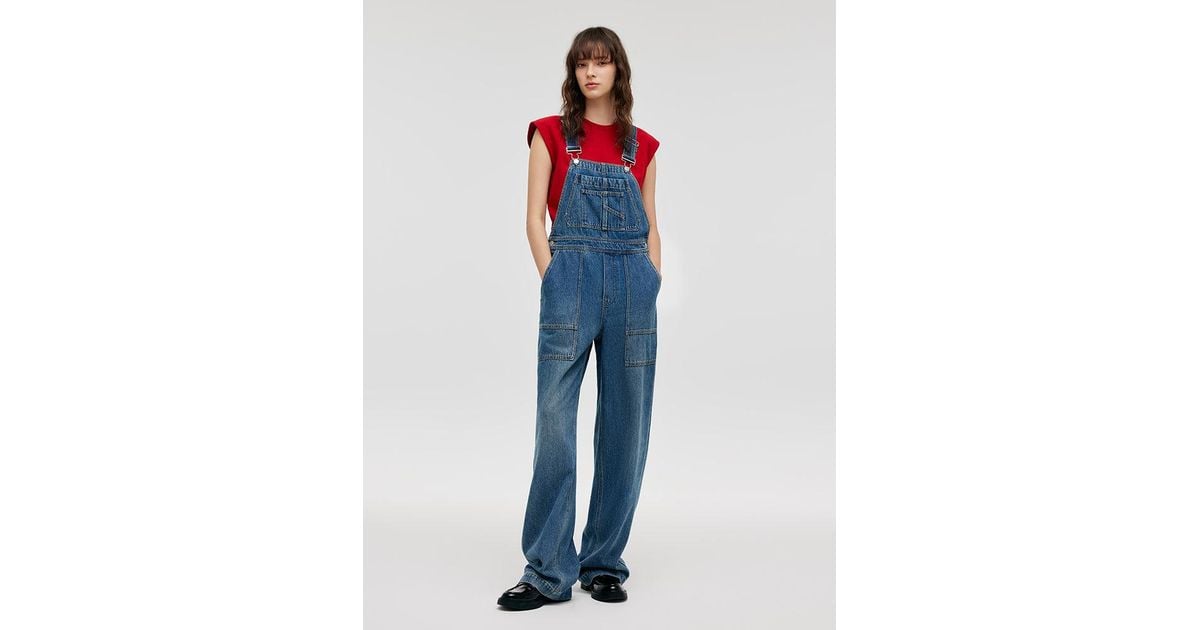 GOELIA Denim Straight Full-Length Overalls in Blue | Lyst