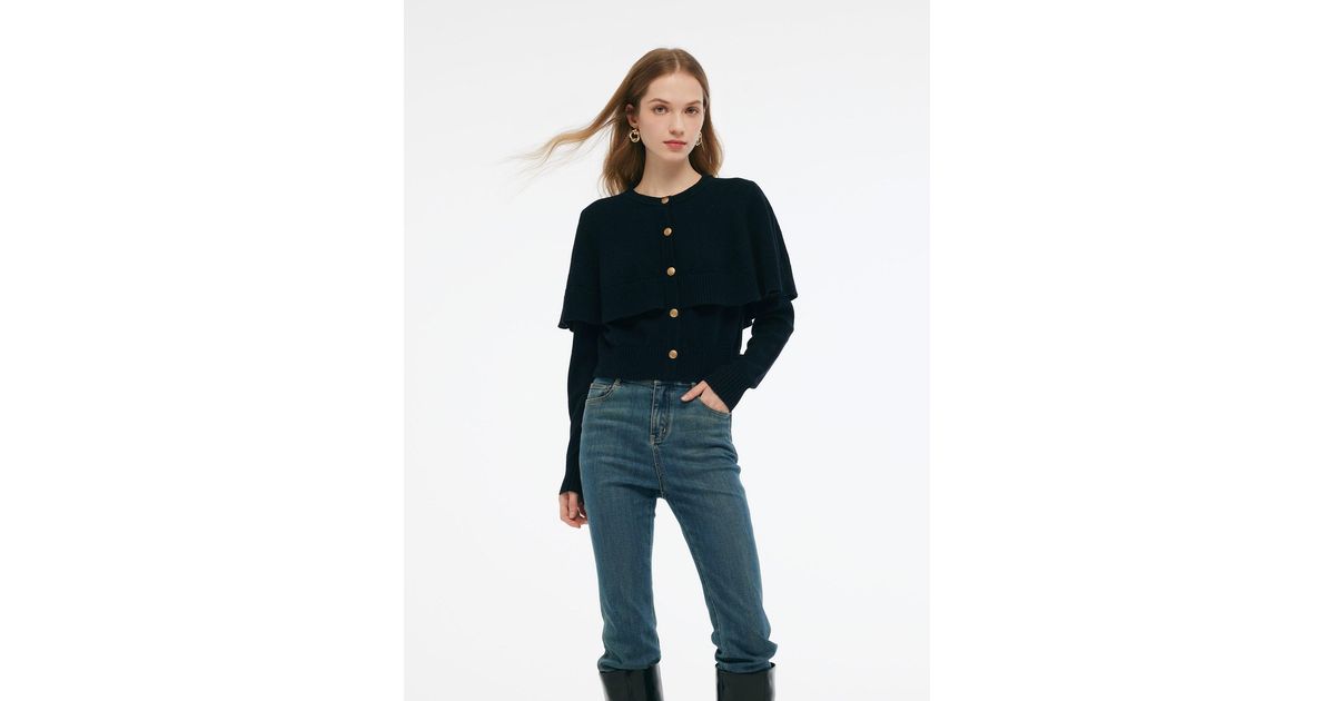 GOELIA Wool Blend Cape Cardigan in Blue | Lyst