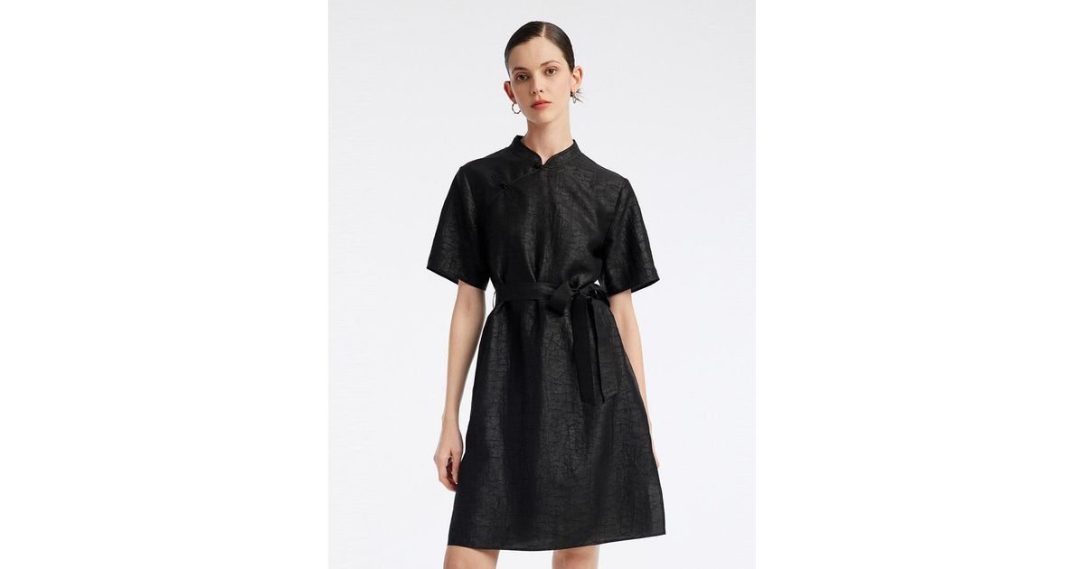 GOELIA Xiang Yun Silk Mandarin Collar Cheongsam Qipao Mini Dress in ...