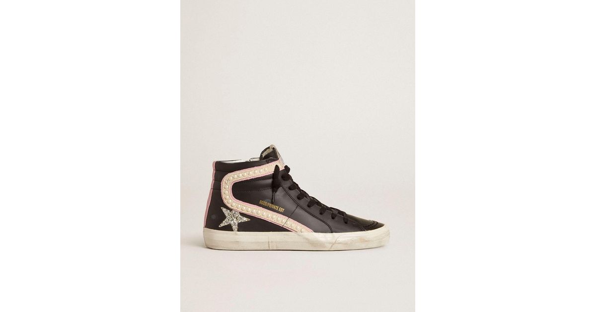 Golden Goose Slide Ltd With Platinum Glitter Star And Suede Flash With ...
