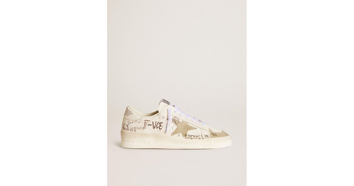Golden Goose Stardan With Suede Star And Toe And All-Over Lettering And ...