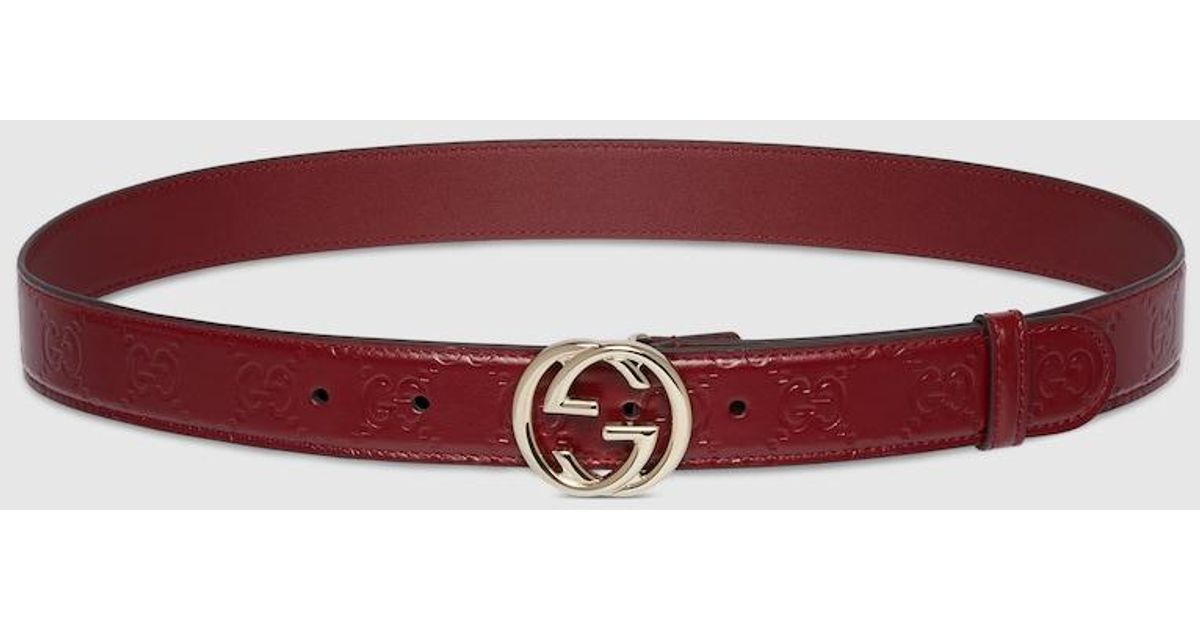 Gucci Belt With Interlocking G Buckle, Size 75, Leather in Red | Lyst