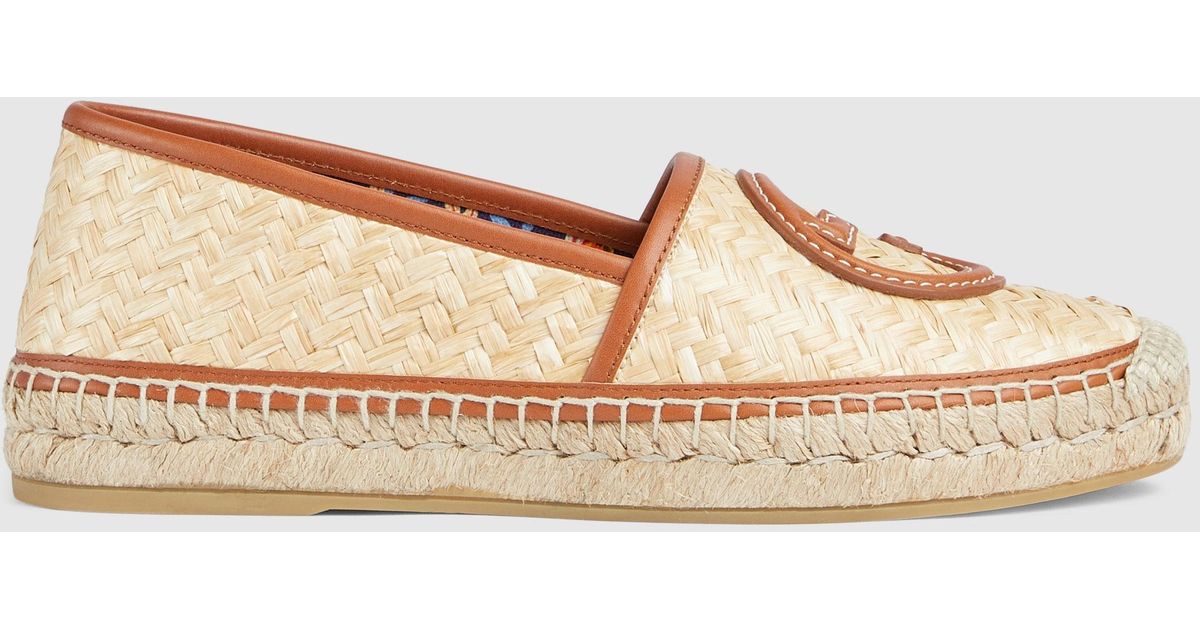 Gucci Adela Leather-trimmed Raffia Espadrilles in Natural | Lyst Canada