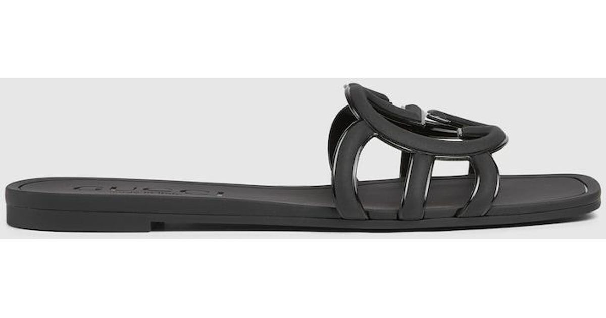 Gucci Interlocking G Slide Sandal in Black | Lyst