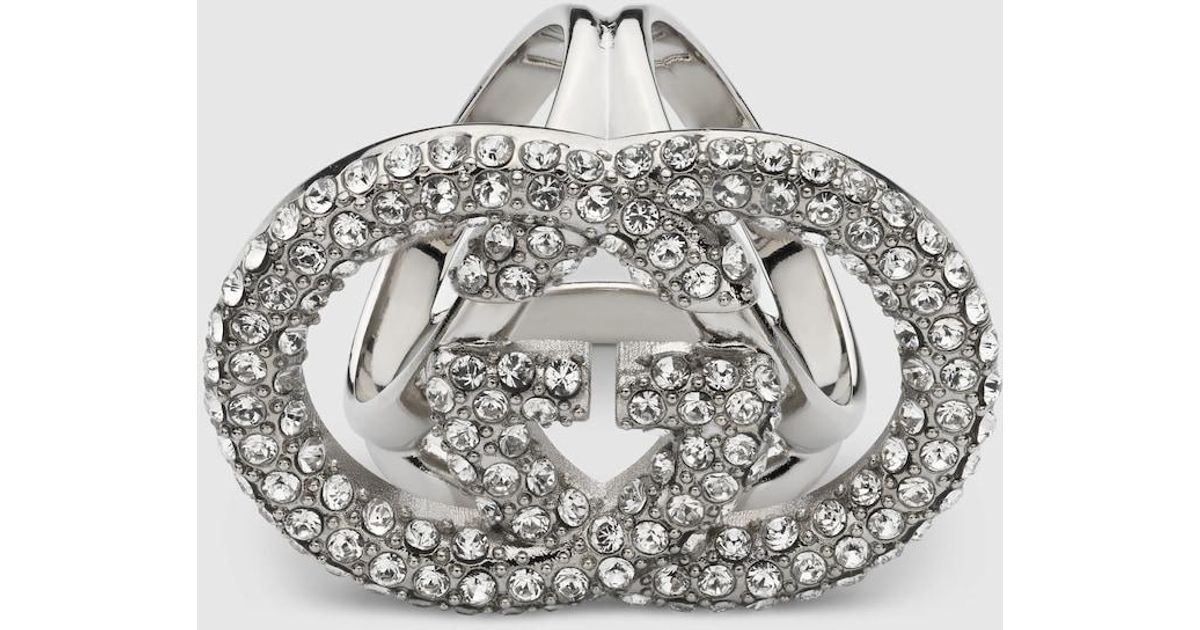 Gucci Crystal Interlocking G Carré Ring in Metallic | Lyst