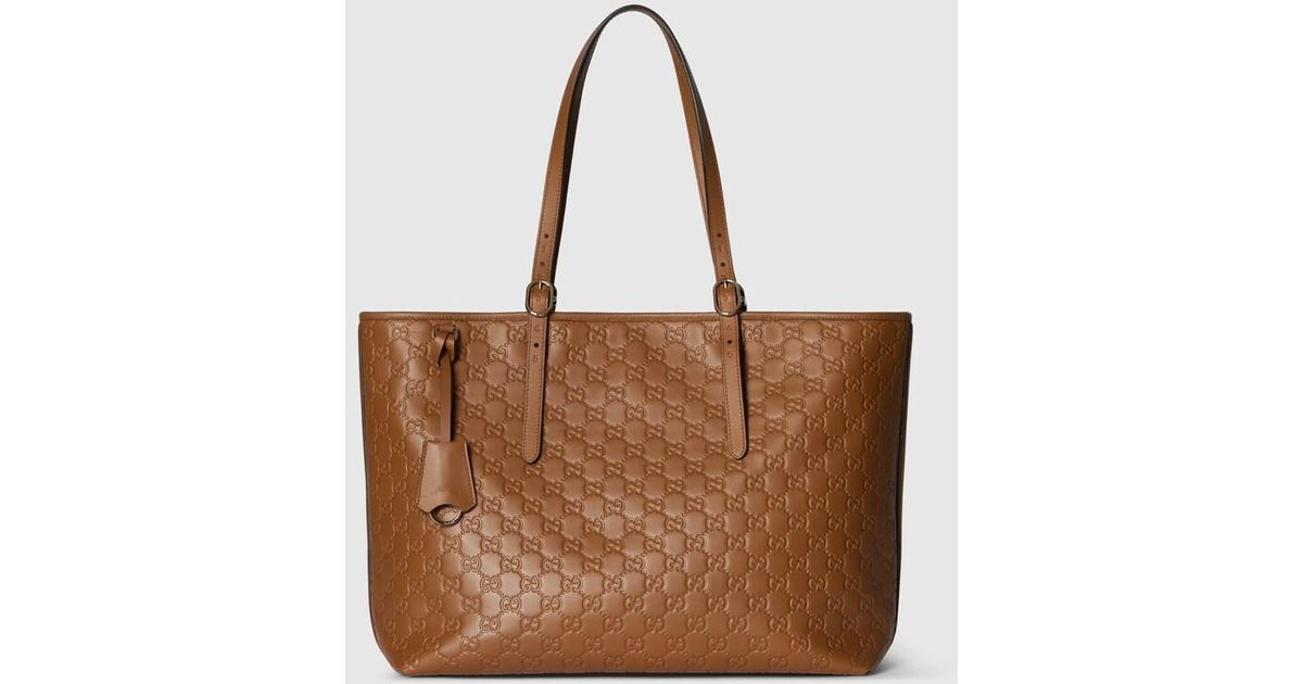 Gucci Gg Emblem Large Tote Bag, Leather in Brown | Lyst