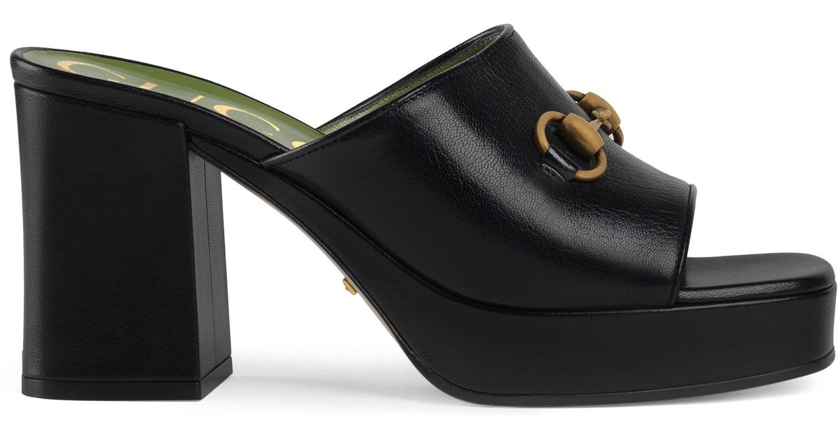 Gucci Platform Horsebit Leather Sandal in Black | Lyst