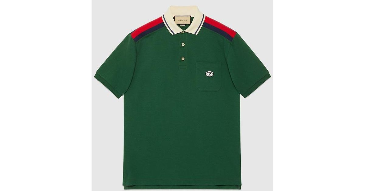 Gucci Cotton Polo With Interlocking G in Green for Men | Lyst