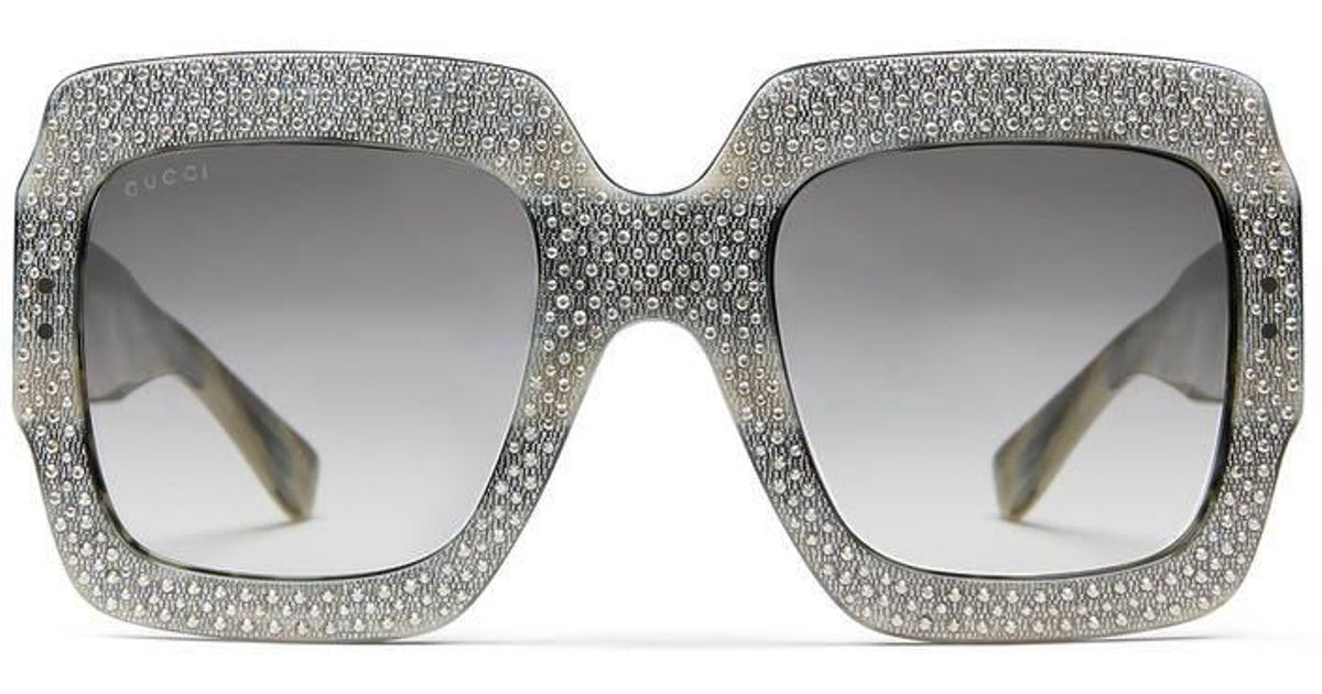 Gucci Oversize Square-frame Rhinestone Sunglasses in Gray | Lyst