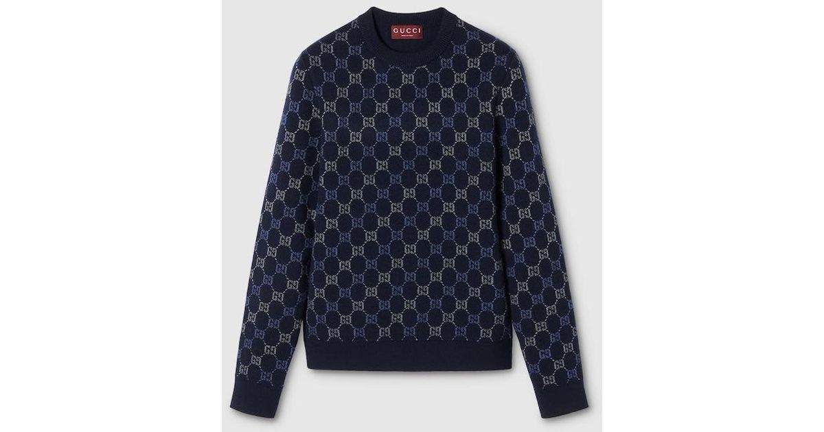 Gucci Gg Double Wool Knit Sweater, Ready-To-Wear in Blue for Men | Lyst