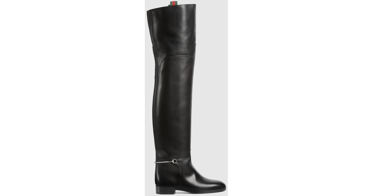 Gucci Slim Horsebit Knee-High Boot in Black | Lyst