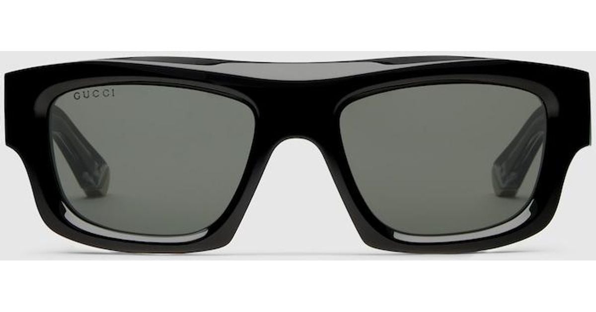 Gucci Rectangular Frame Sunglasses in Black for Men | Lyst UK