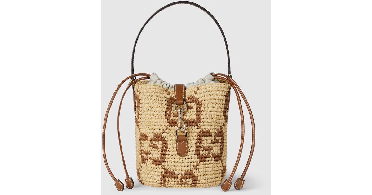 Gucci Raffia-Effect Mini Bucket Bag in Metallic | Lyst