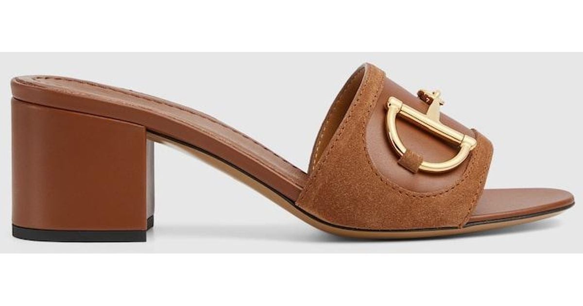 Gucci Slide Sandal With Horsebit, Suede in Brown | Lyst