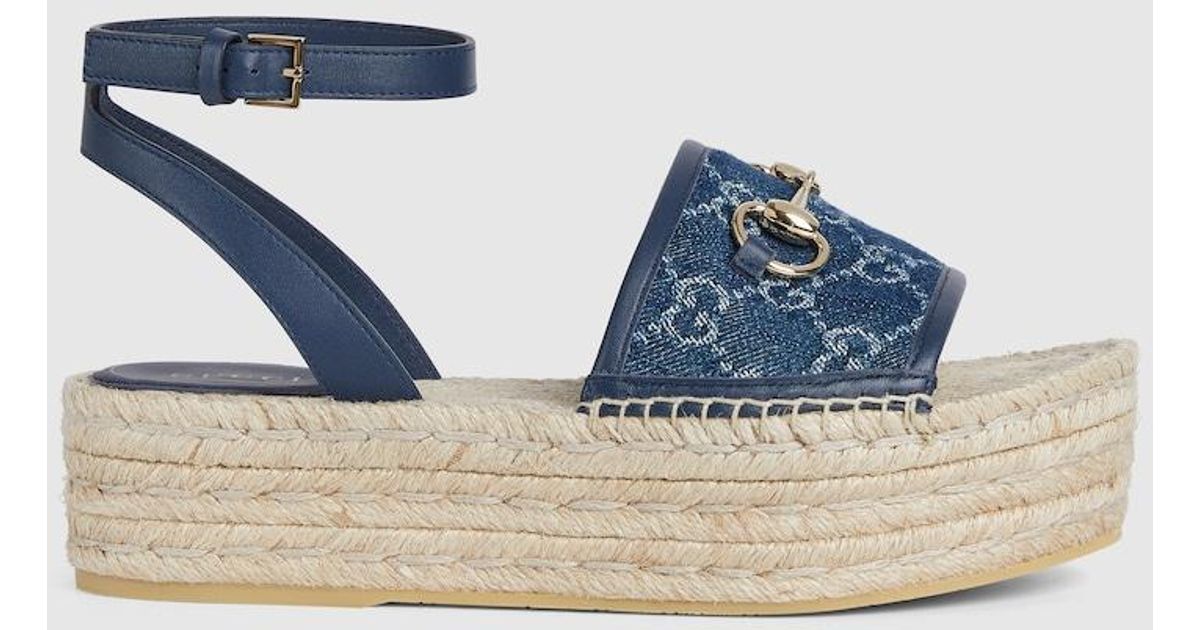Gucci Flatform Espadrille With Horsebit, Fabric in Blue | Lyst