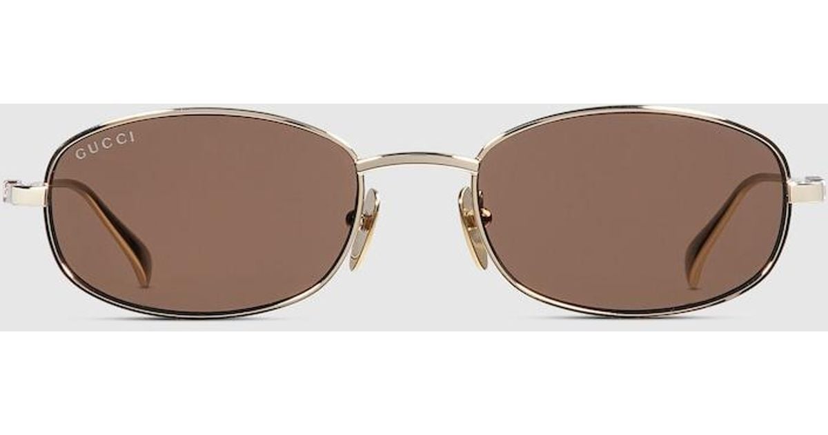Gucci Oval Frame Sunglasses in Brown | Lyst UK