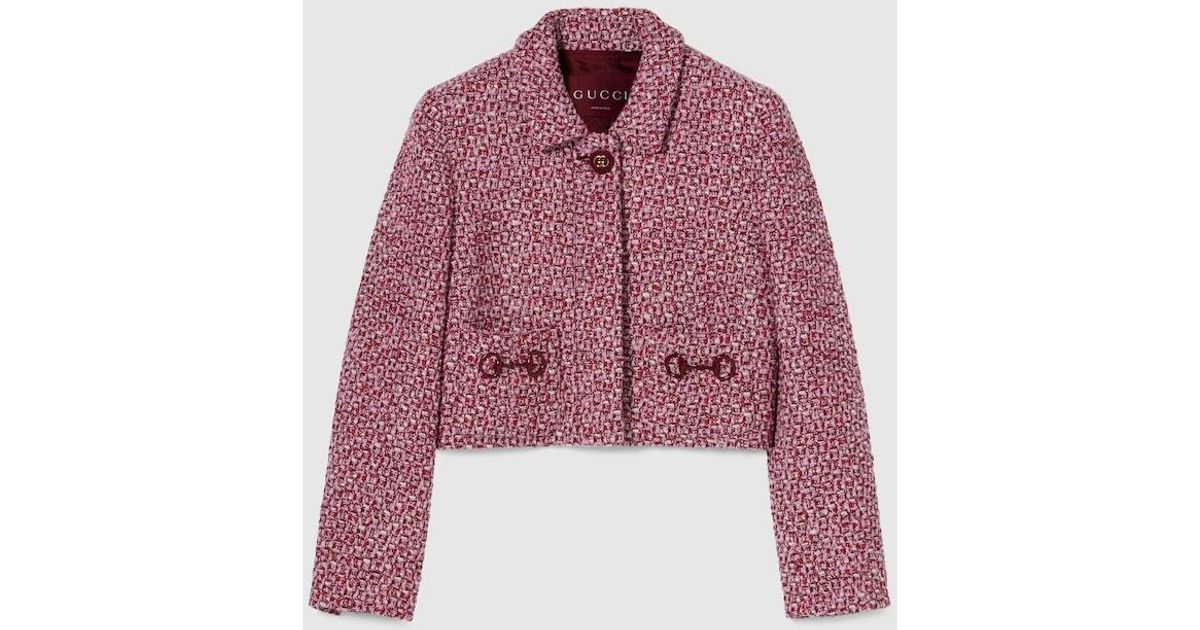 Gucci Tweed Jacket With Horsebit Detail in Red | Lyst UK
