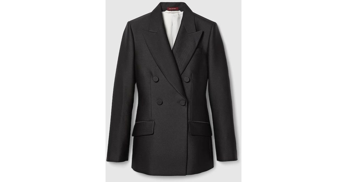Gucci Double-breasted Wool Silk Jacket in Black | Lyst