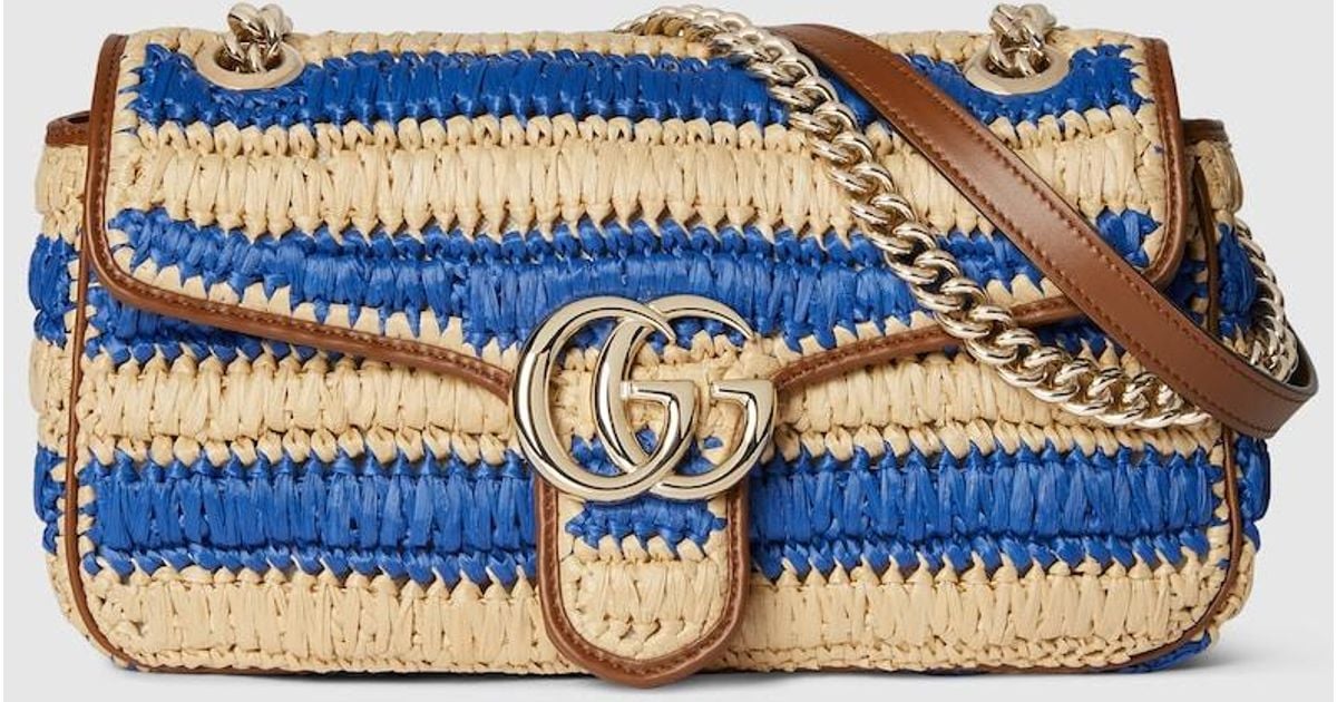 Gucci Gg Marmont Woven Medium Shoulder Bag in Blue | Lyst
