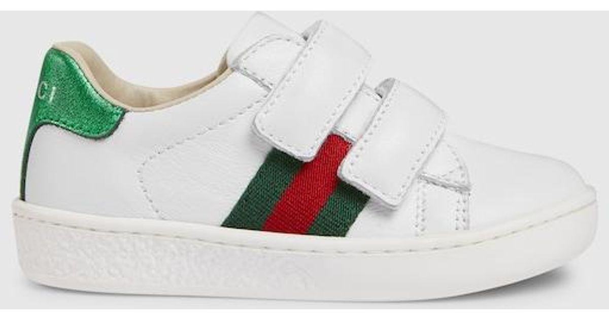 Gucci Toddler Leather Sneaker With Web, Leather | Lyst