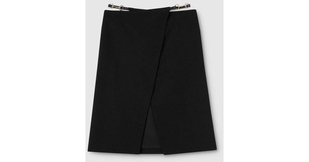 Gucci Wool Wrap Skirt With Horsebit Detail, Ready-To-Wear in Black | Lyst