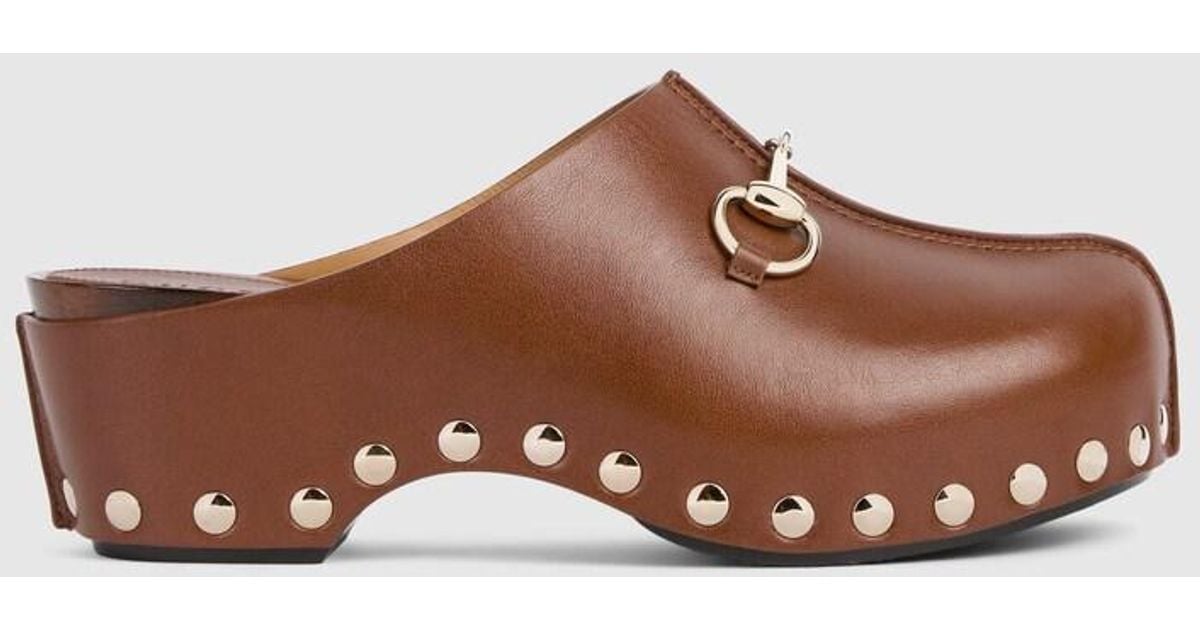Gucci Platform Clog With Horsebit in Brown | Lyst