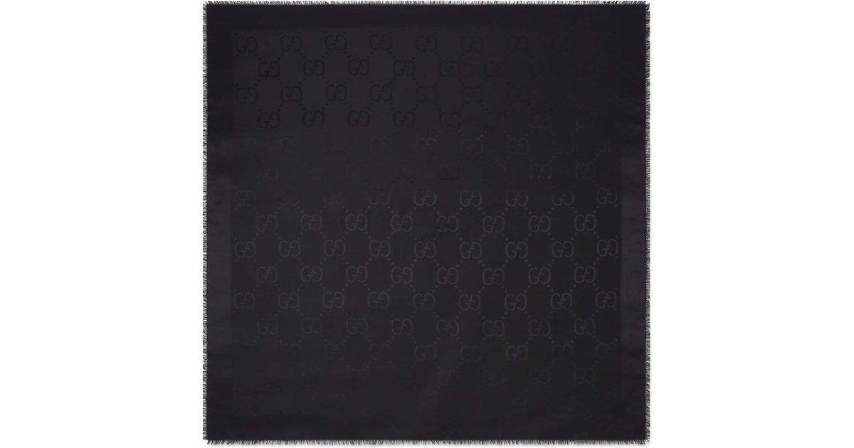 Gucci Silk-Wool Gg Logo Shawl in Black | Lyst
