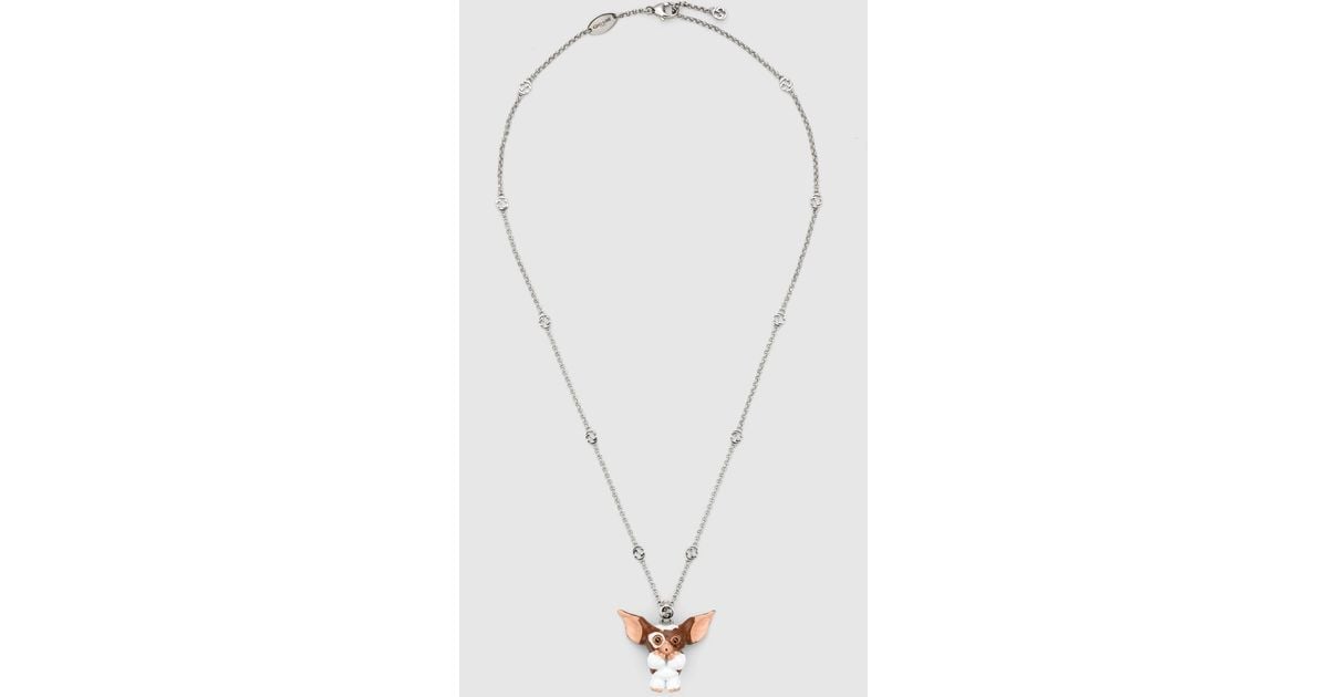 Gucci Interlocking G Chain With Gremlins Pendant in White | Lyst