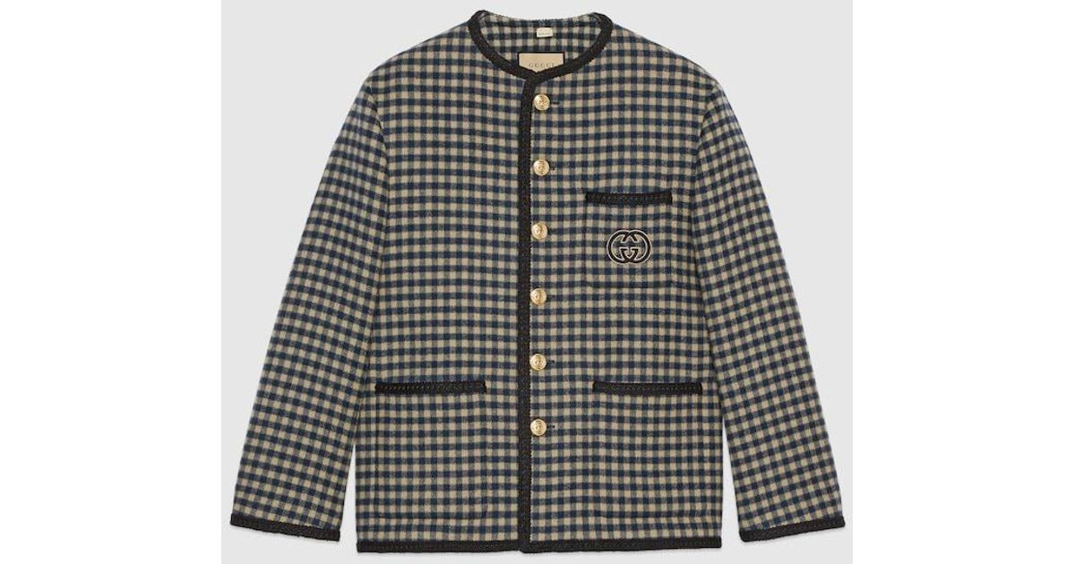 Gucci Wool Gingham Jacket With Interlocking G in Grey for Men | Lyst UK