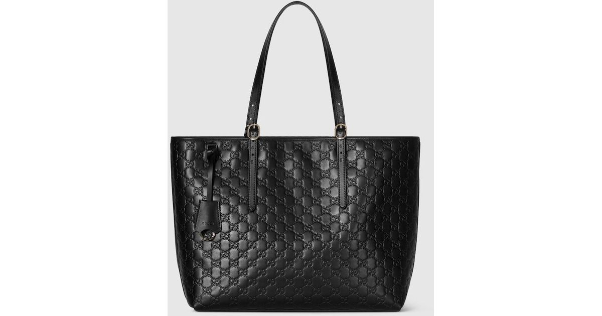 Gucci Gg Emblem Large Tote Bag, Leather in Black | Lyst