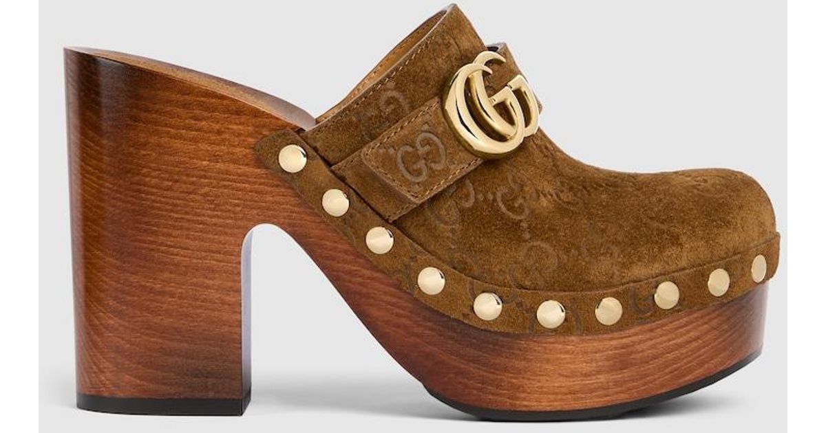 Gucci Platform Clog With Double G in Brown | Lyst