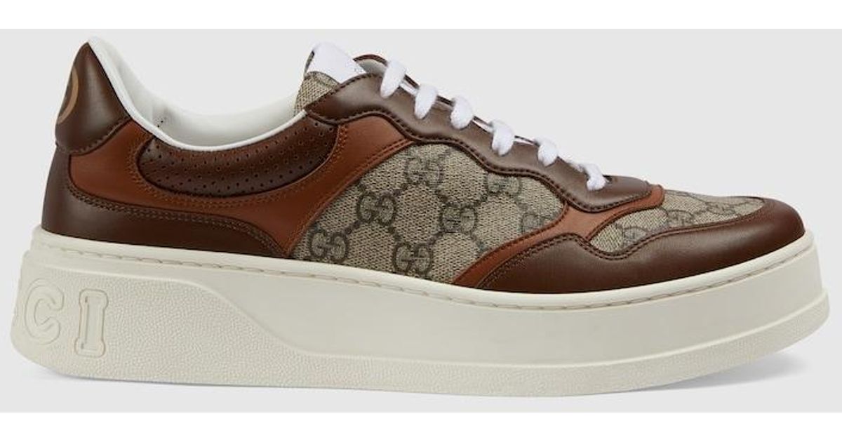 Gucci GG Supreme Canvas & Leather Sneaker in Brown | Lyst