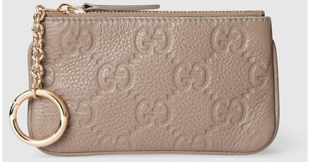 Gucci Gg Emblem Zip Key Case, , Leather in Natural | Lyst