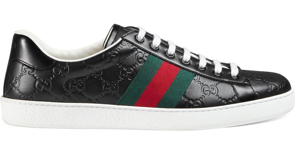 Gucci Men's Shoes Leather Trainers Sneakers Signature in Black for Men ...