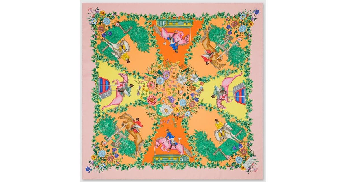 Gucci Allover Floral Print Silk Carré in Green | Lyst